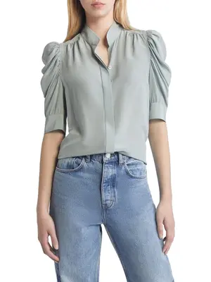 FRAME FRAME Gillian Puff Sleeve Silk Blouse Sage