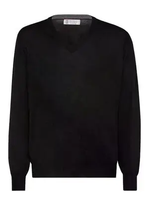 Brunello Cucinelli V-neck Knitted Jumper - Black