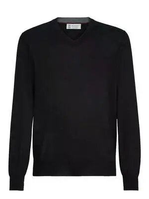 Brunello Cucinelli V-neck Knitted Jumper - Black