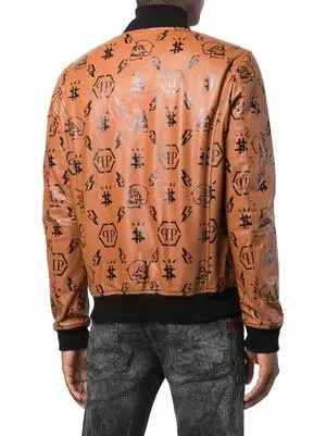 Philipp Plein Monogram-print Leather Bomber Jacket - Brown