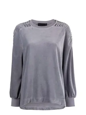 Alberta Ferretti Velvet Rib-trimmed Sweatshirt - Grey