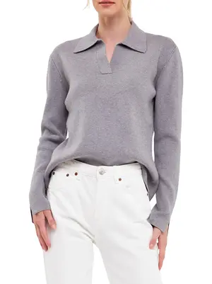 English Factory English Factory Polo Collar Ribbed Sweater Grey