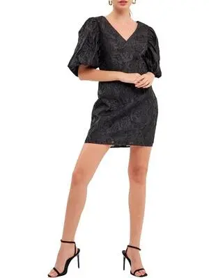 Endless Rose Puff Sleeve Minidress - Black
