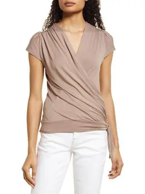 Loveappella Faux Wrap Top - Mushroom