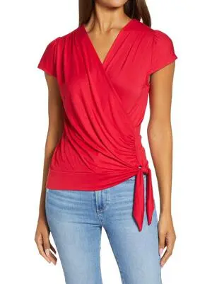 Loveappella Faux Wrap Top - Red