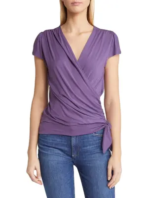 Loveappella Loveappella Faux Wrap Top Violet