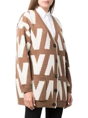 Valentino Garavani Logo-intarsia Virgin Wool Cardigan - Brown