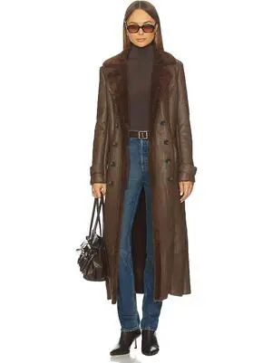Bardot Faux Leather Trench Coat - Chocolate Brown