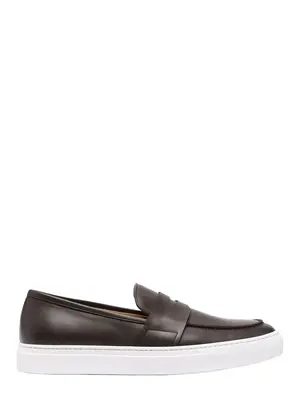SCAROSSO Alberto Leather Penny Loafers - Brown
