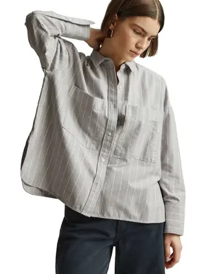 Everlane Boxy Oxford Shirt Chocolate Brown/white