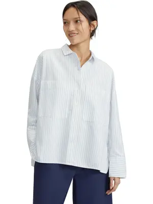 Everlane Boxy Oxford Shirt White/periwinkle Mini Stripe