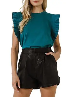 English Factory Poplin Ruffle Top - Teal