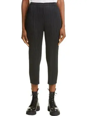 Issey Miyake Pleats Please Issey Miyake Pleated Crop Skinny Pants Black