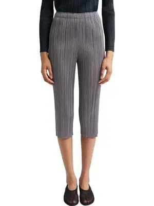 Issey Miyake Pleats Please Issey Miyake Pleated Crop Skinny Pants Gray