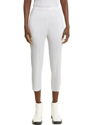 Issey Miyake Pleats Please Issey Miyake Pleated Crop Skinny Pants Light Grey