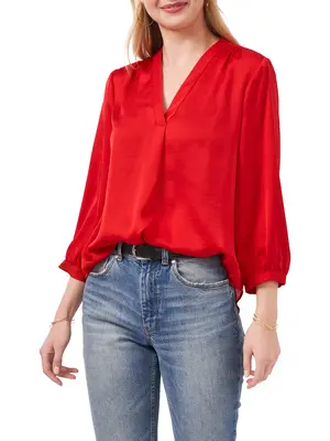 Vince Camuto Satin Blouse Bright Cherry