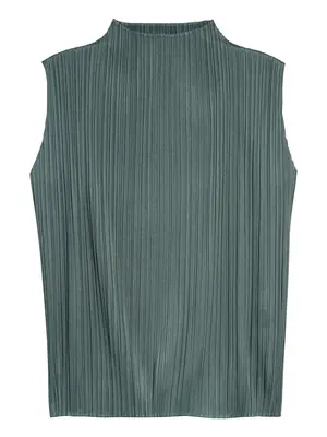 Issey Miyake Pleats Please Issey Miyake Pleated Funnel Neck Top Sage