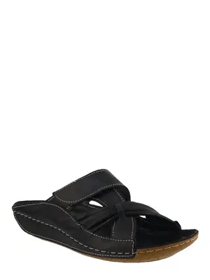 SPRING STEP SHOES Spring Step Gretta Wedge Sandals Black Leather