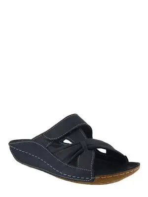 SPRING STEP SHOES Gretta Wedge Sandals - Navy Leather