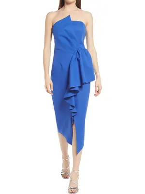 ELLIATT Elliatt Reception Cascade Strapless Dress Cobalt