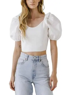 English Factory Mixed Media Crop Top - Off White