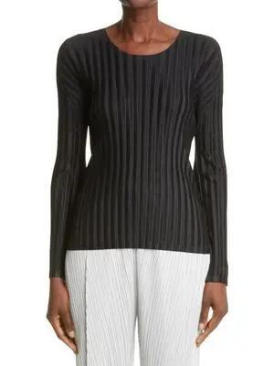Issey Miyake Pleated Long Sleeve Top - Black