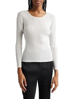 Issey Miyake Pleated Long Sleeve Top - White