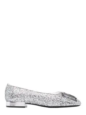 FERRAGAMO Logo-plaque Ballerina Shoes - Silver