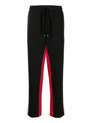 PORTS V Side-stripe Straight Trousers - Black