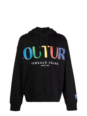 Versace Logo-print Cotton Hoodie - Black