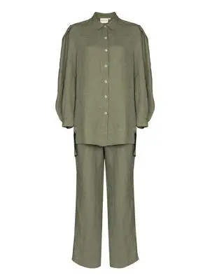 DES SEN Florence Linen Pajama Set - Green