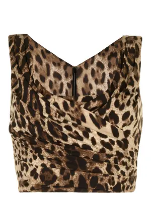 Dolce & Gabbana Leopard-print Draped Crop Top - Brown