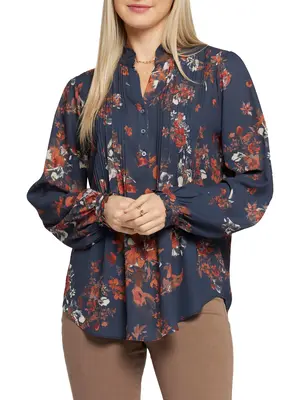 NYDJ NYDJ Pleated Yoke Peasant Blouse Belleview