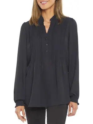 NYDJ NYDJ Pleated Yoke Peasant Blouse Black