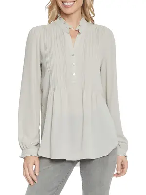 NYDJ NYDJ Pleated Yoke Peasant Blouse Feather