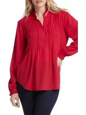 NYDJ Pleated Yoke Peasant Blouse - Jalapeno Red