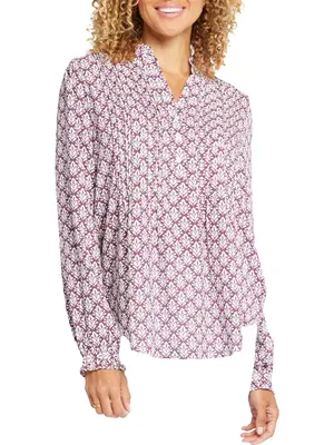 NYDJ NYDJ Pleated Yoke Peasant Blouse Poplarglen