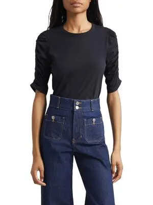 Veronica Beard Waldorf Ruched Sleeve T-shirt - Black
