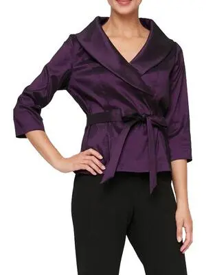 Alex Evenings ALEX EVENINGS Tie Waist Brushed Satin Top Plum