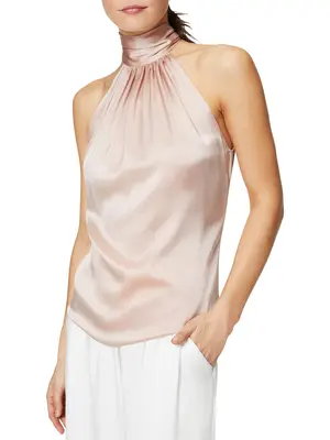 Ramy Brook Ramy Brook Lori Stretch Silk Halter Top Blush