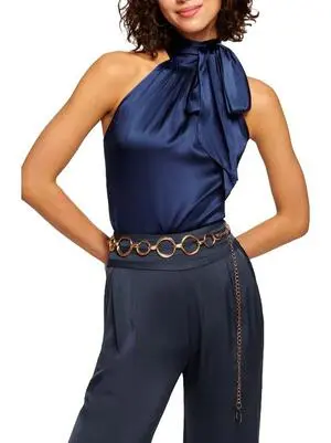 Ramy Brook Lori Stretch Silk Halter Top - Navy