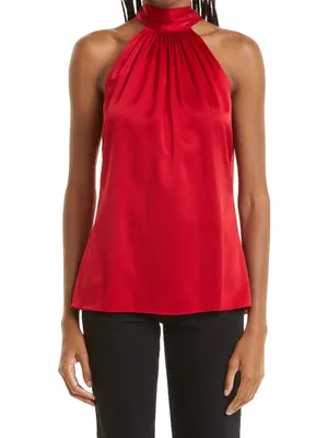 Ramy Brook Ramy Brook Lori Stretch Silk Halter Top Scarlet