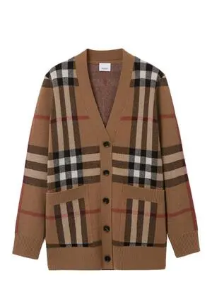 Burberry Check Wool Cashmere Cardigan - Birch Brown