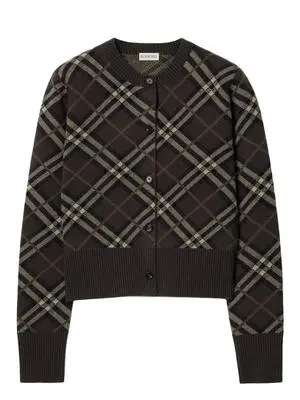 Burberry Check Wool Cashmere Cardigan - Truffle Brown