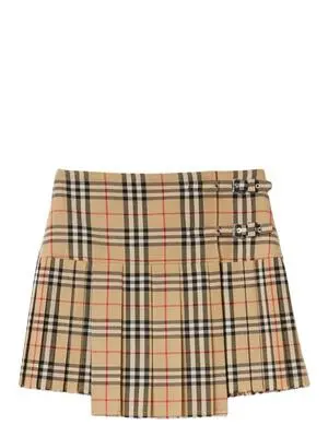 Burberry Pleated Check Wool Mini Kilt - Archive Beige