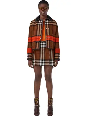 Burberry Pleated Check Wool Mini Kilt Dark Birch Brown