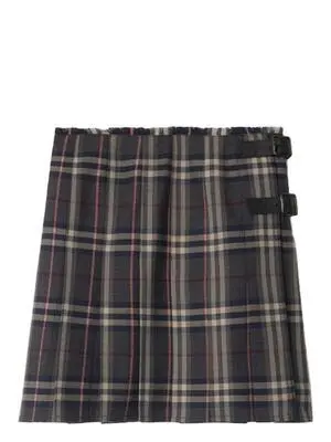 Burberry Pleated Check Wool Mini Kilt - Fig/black Amethyst