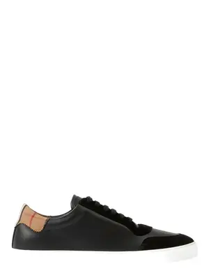 Burberry Leather, Suede, And Check Sneakers Black