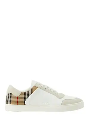 Burberry Leather, Suede, And Check Sneakers - Natural White/archive Beige
