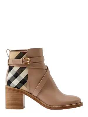 Burberry Burberry Check And Leather Heel Boots Wheat